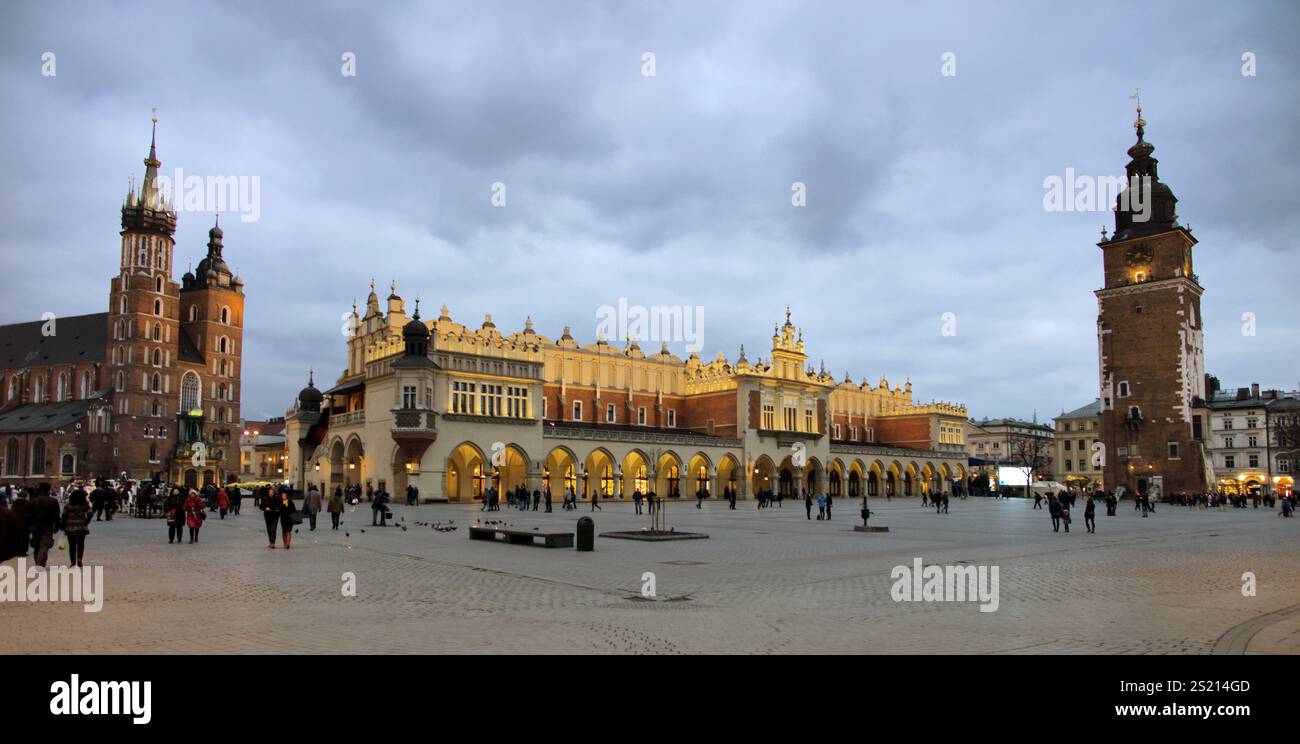 The city of Krakow in Poland. Market square with (from left to right ...