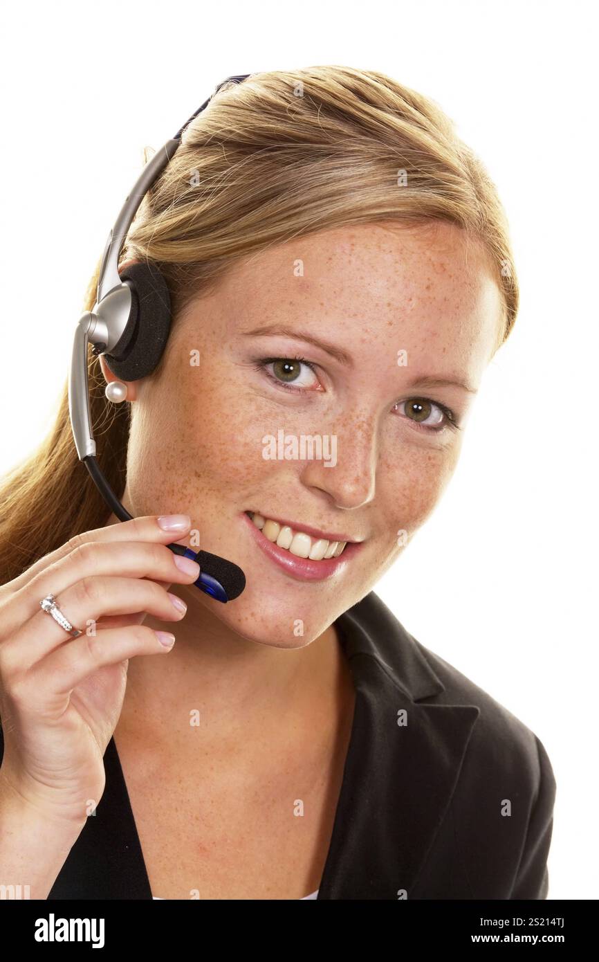 Woman with headset telephone in customer service. Order acceptance and ...