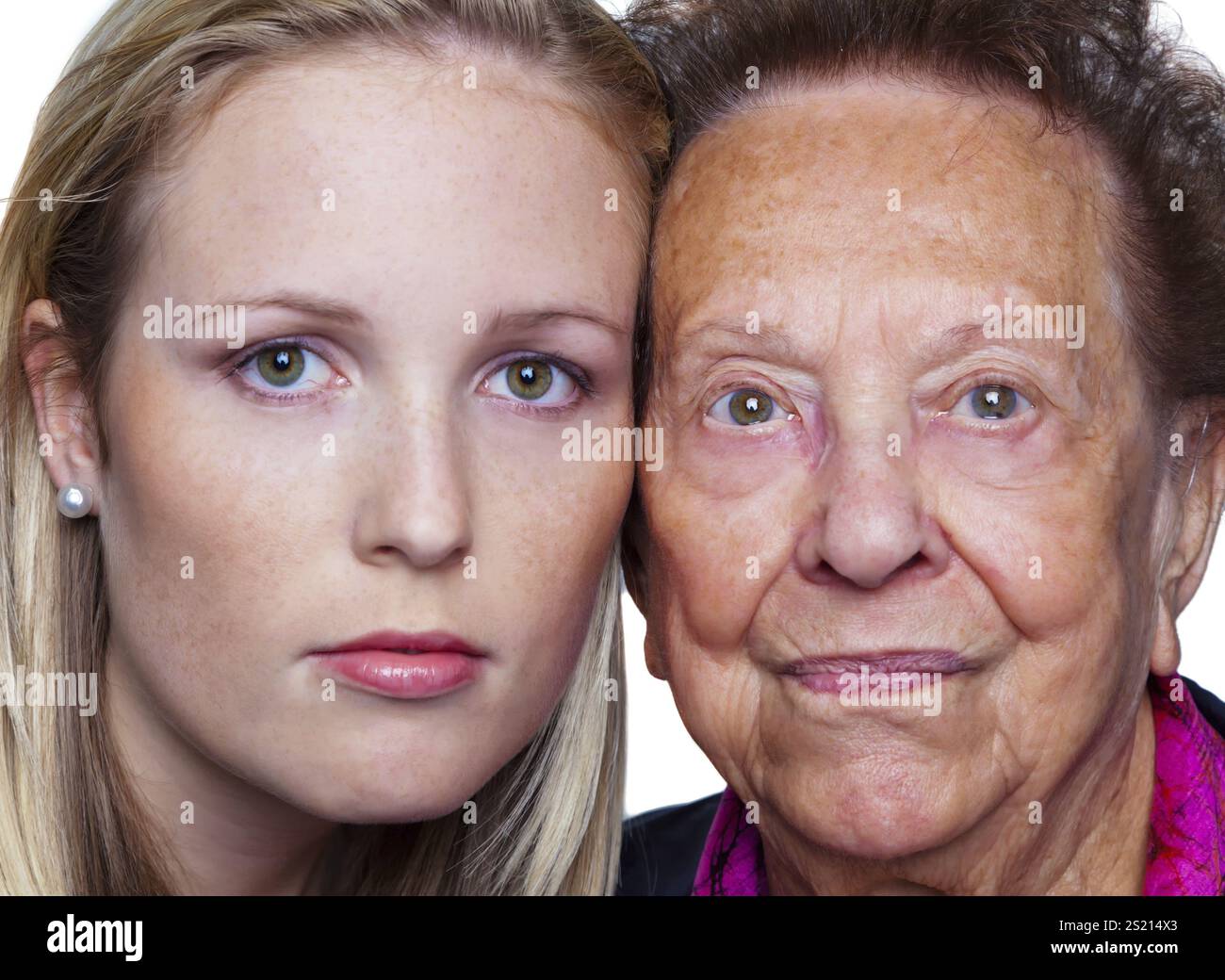The face of a young woman and the face of an old woman side by side ...
