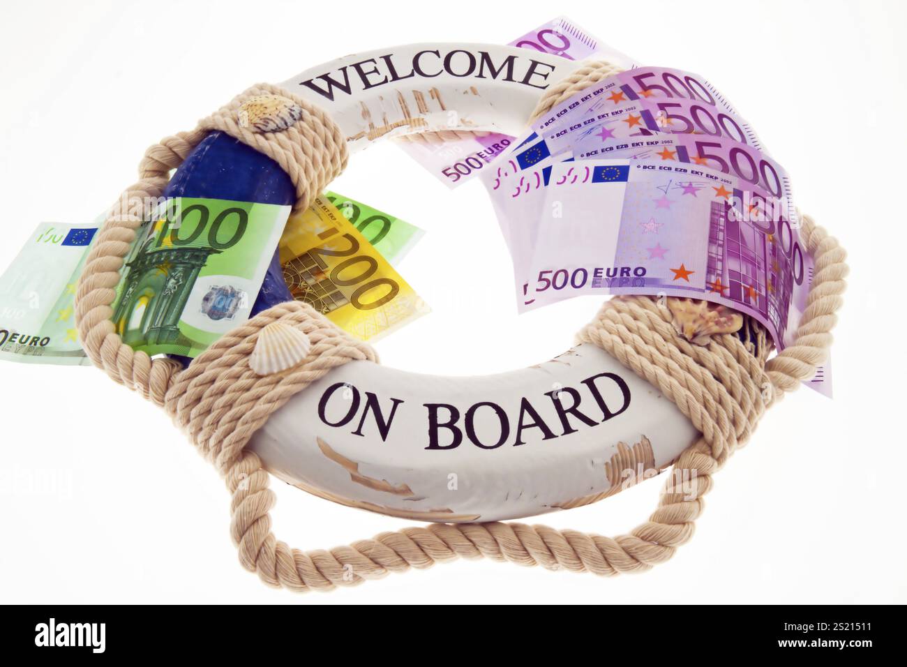 Lifebuoy and the euro. Rescue for Greece. Symbol for national debt ...