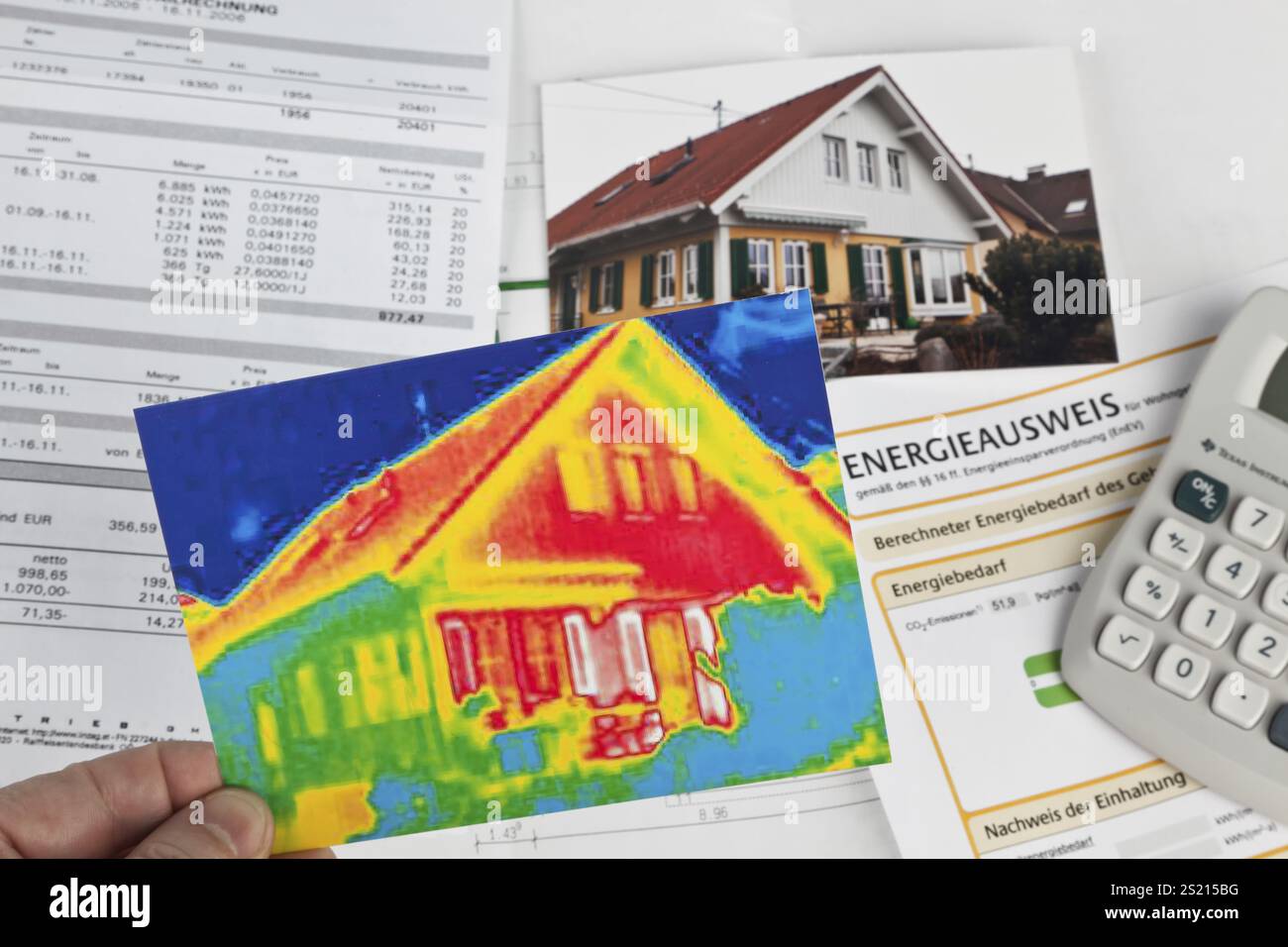 Saving energy through thermal insulation. House photographed with ...