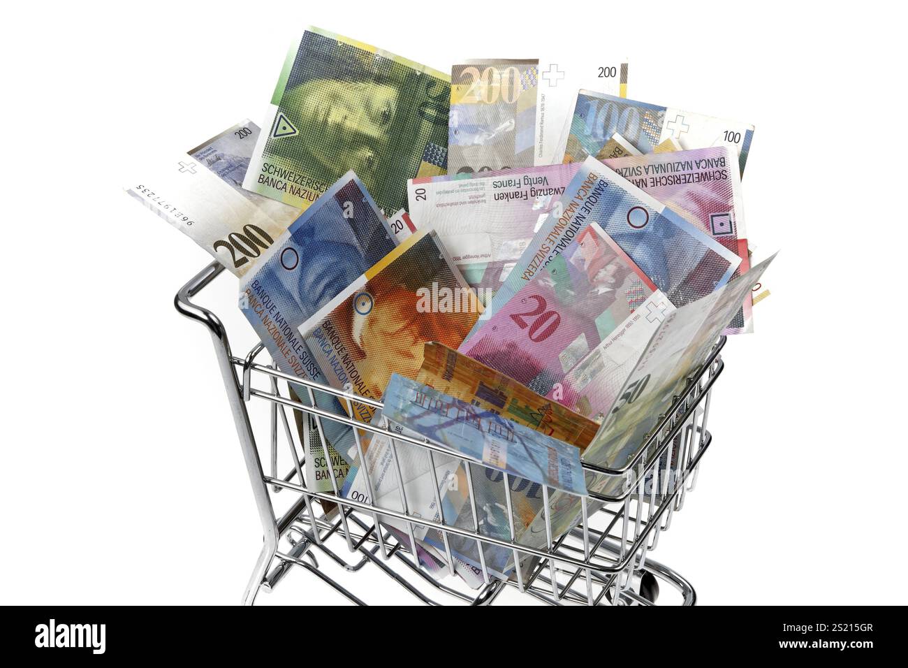 Money Swiss franc banknotes in a shopping basket Austria Stock Photo ...
