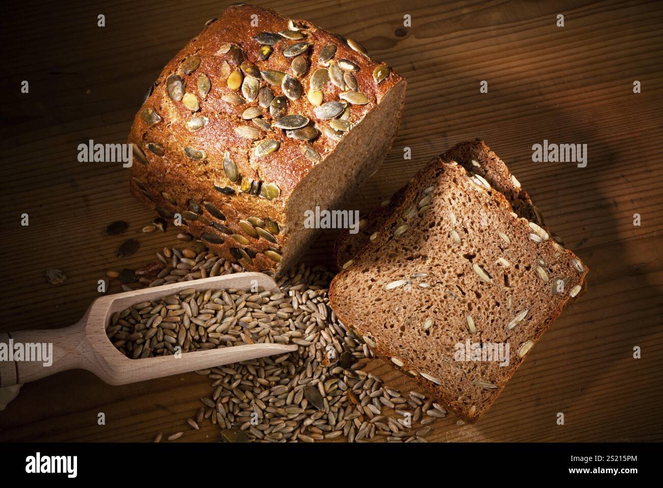 A fresh bread with pumpkin seeds for a healthy diet. Baked goods made ...
