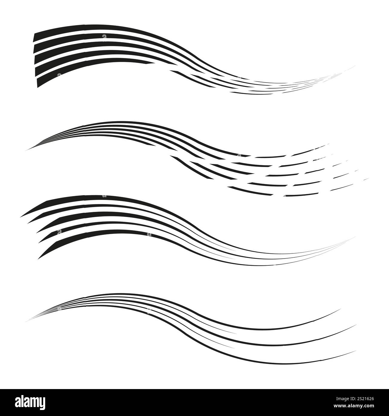 Wavy stripe design. Dynamic curved lines. Abstract flow symbol. Graphic motion vector Stock ...
