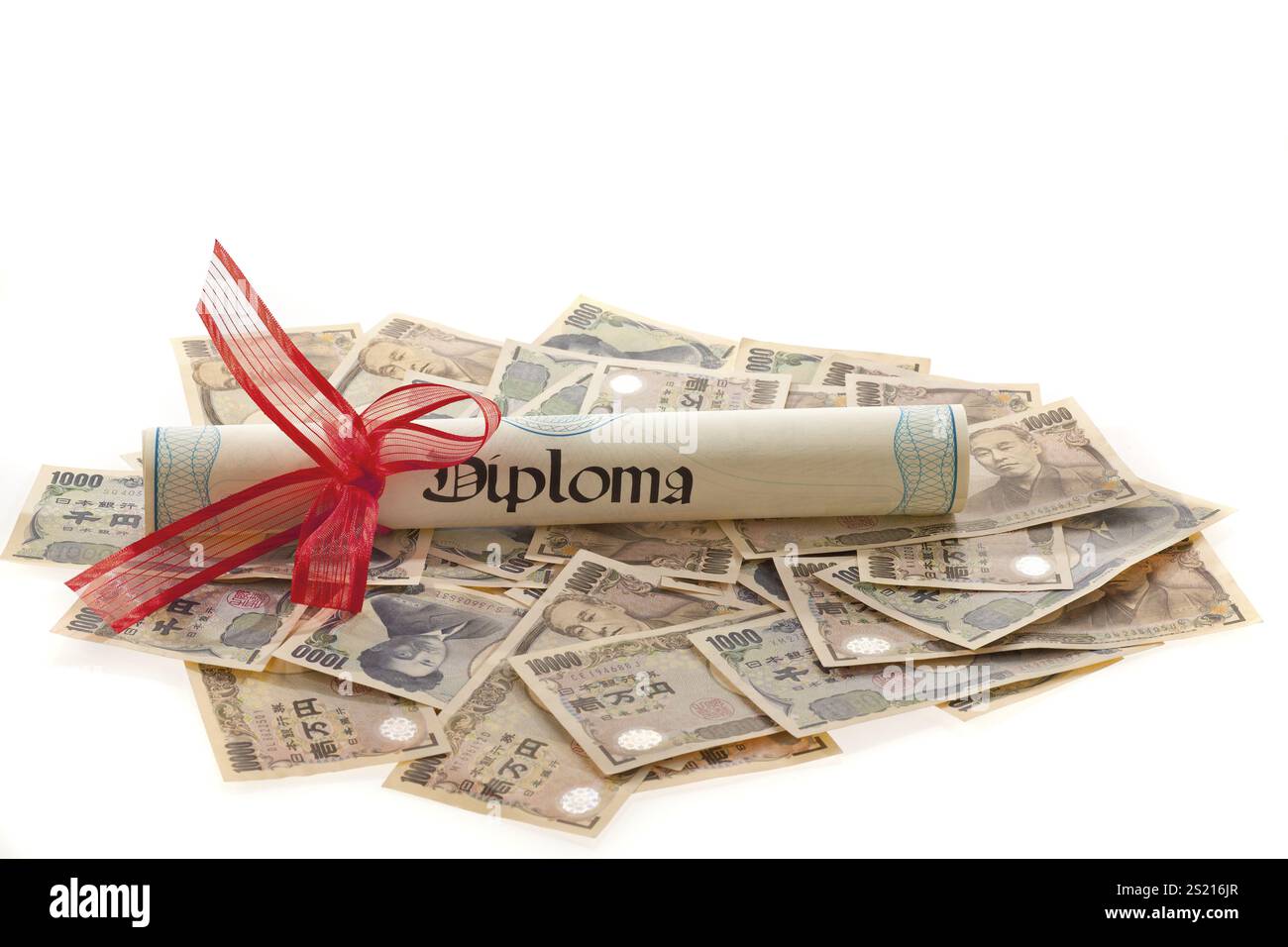 Diploma as a symbol Education costs in Japan with YEN banknotes Stock ...