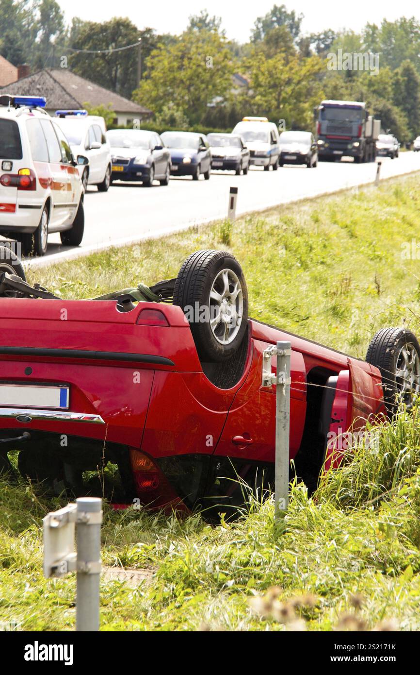 Car accident with police and fire brigade at the scene. Traffic ...