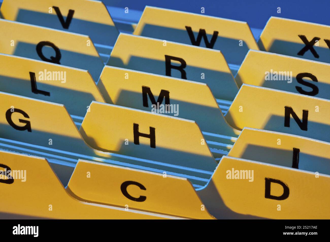 The separator cards of an alphabetical index in an index card box ...