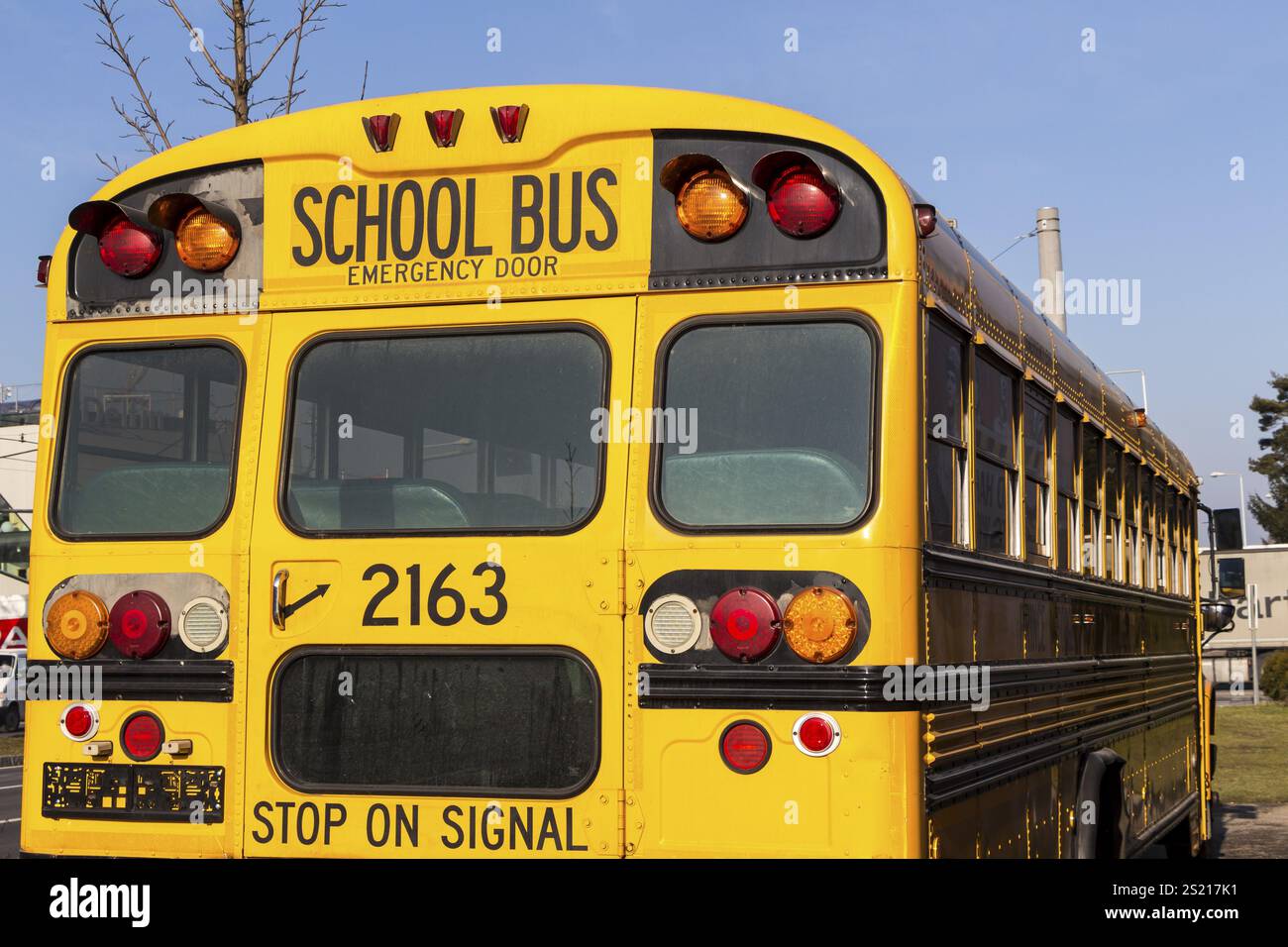 A typical american school bus in yellow colour Austria Stock Photo - Alamy