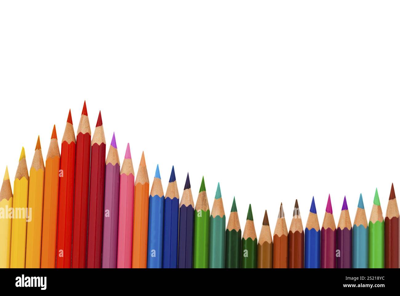 Many different coloured pencils on a white background, Many different ...
