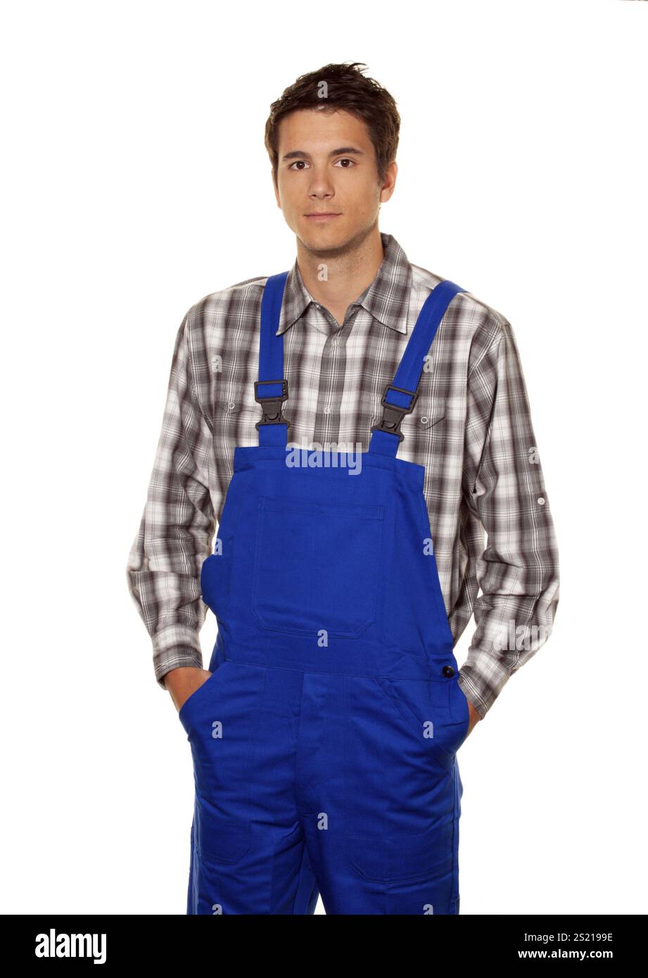 Young craftsman - plumber - construction worker on a white background ...