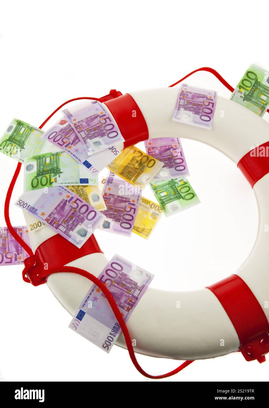 Lifebuoy and the euro. Rescue for Greece. Symbol for national debt ...