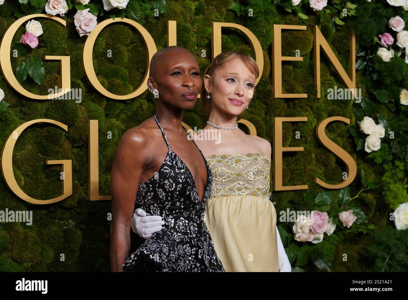 Cynthia Erivo, left, and Ariana Grande arrive at the 82nd Golden Globes ...