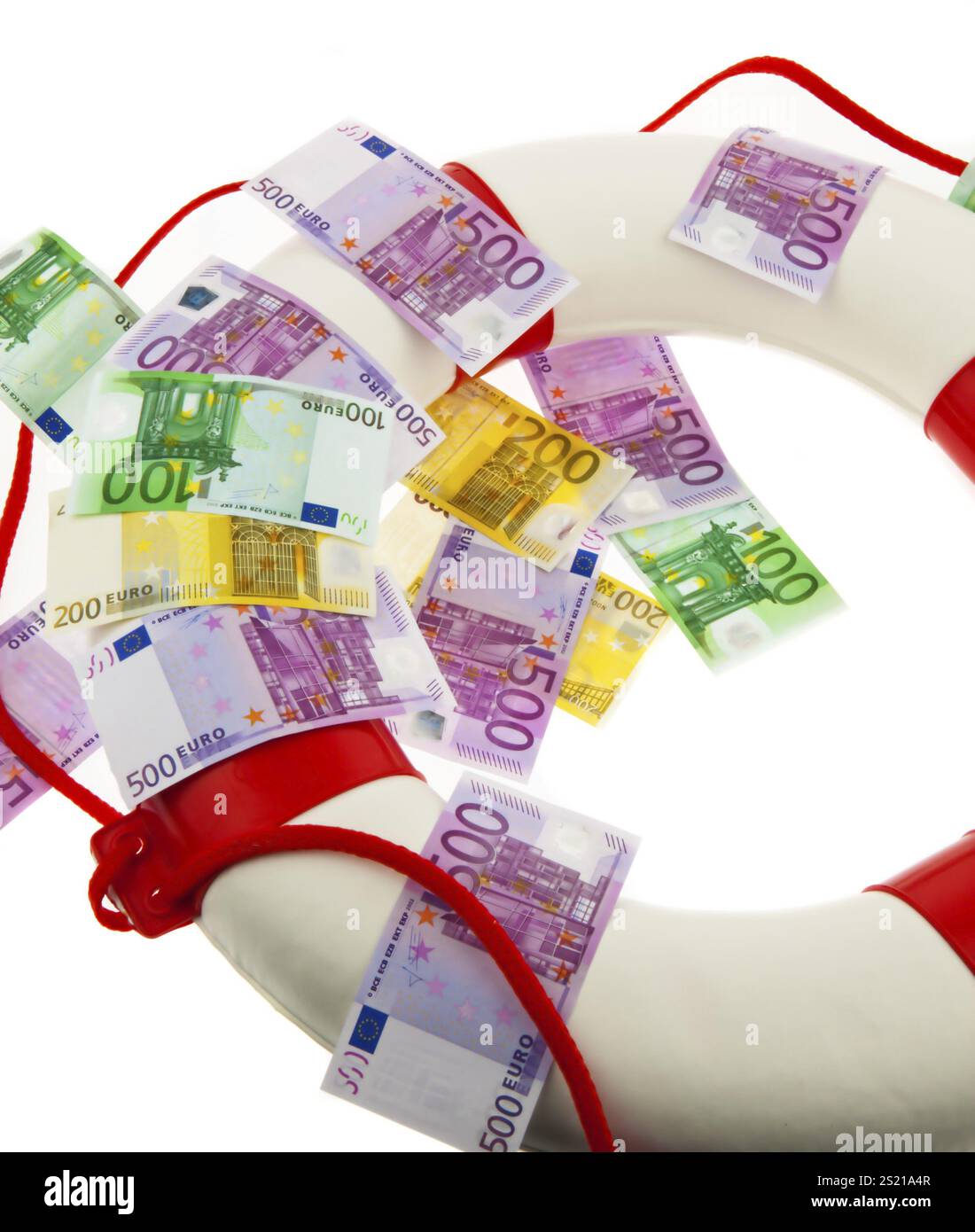 Lifebuoy and the euro. Rescue for Greece. Symbol for national debt ...