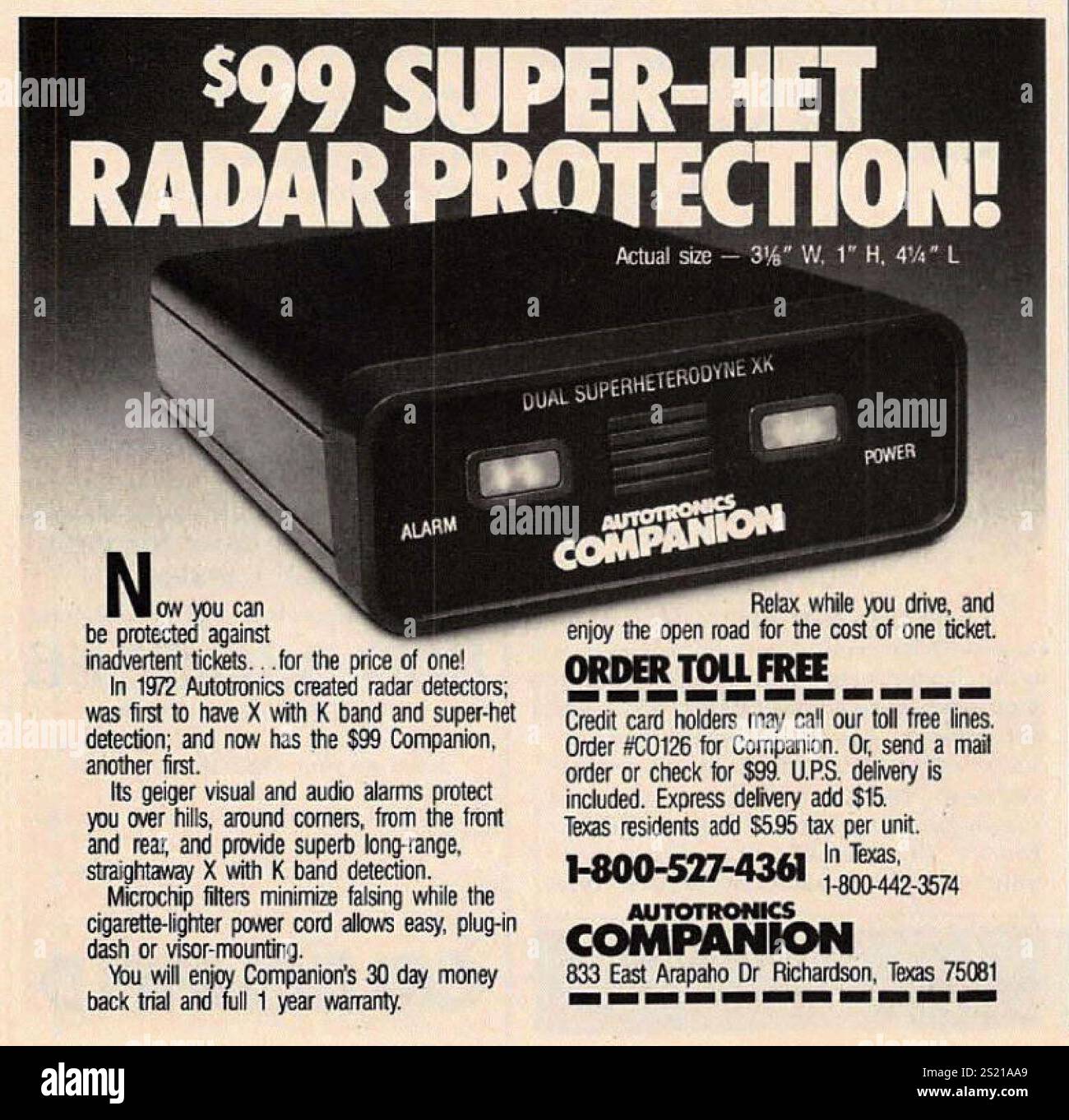 1985 Autotronics companion radar detector ad Stock Photo - Alamy