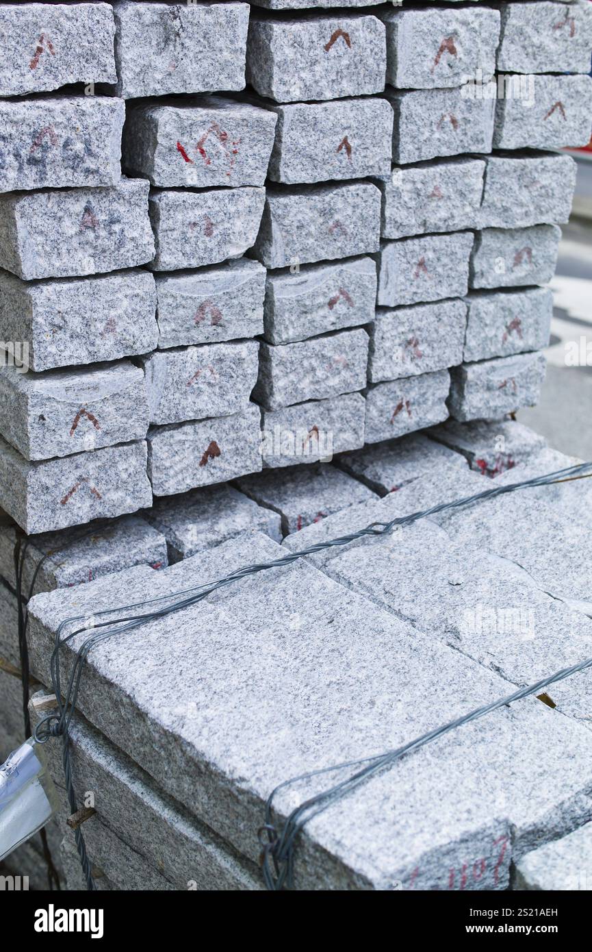 Granite stones for paving a road on a road construction site Austria ...