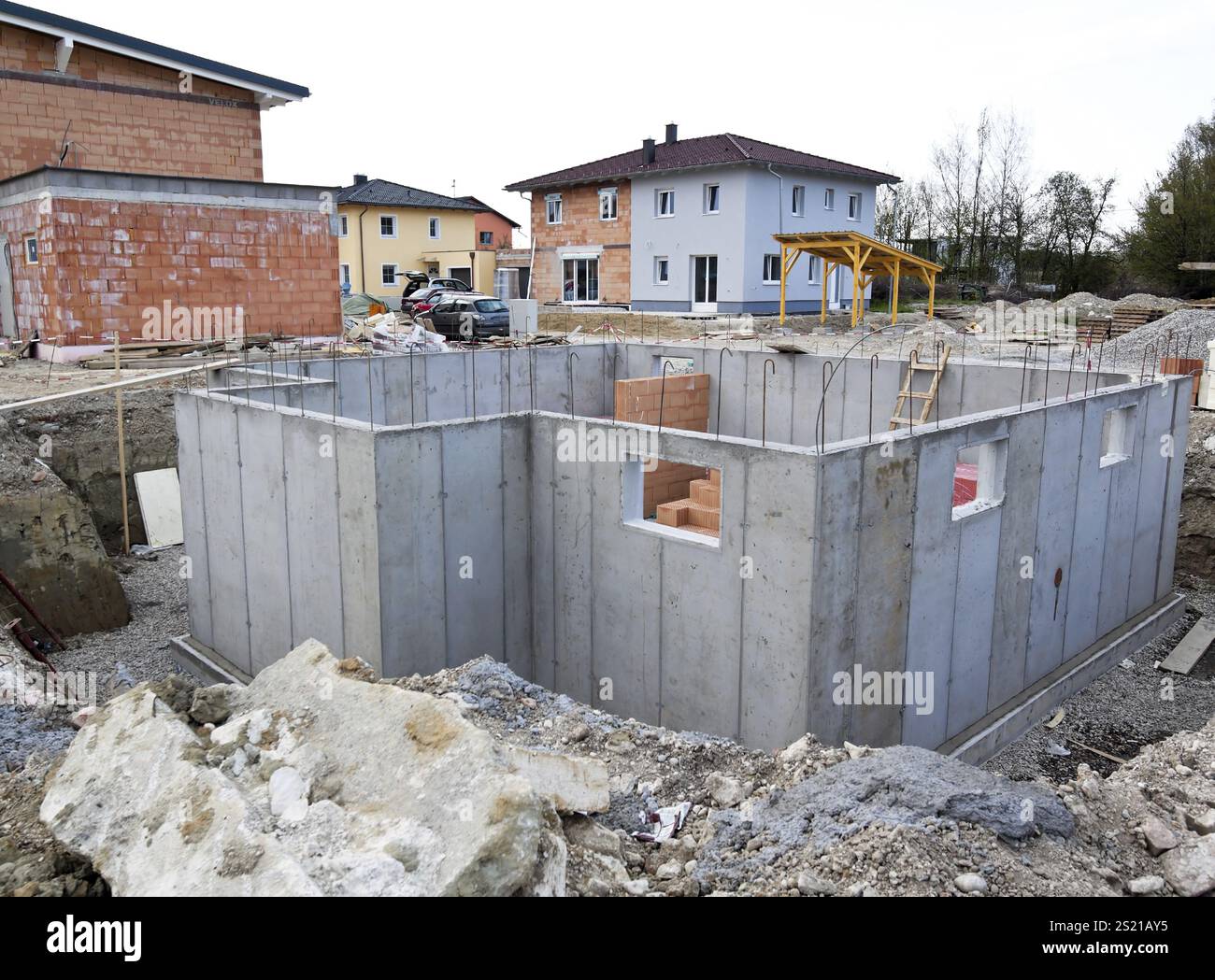 The basement construction of a residential house. Basement for a ...