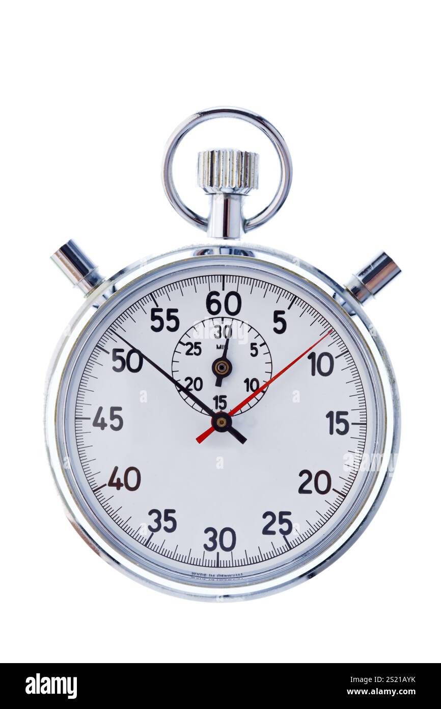 A stopwatch in front of a white background. Symbolic photo for time ...