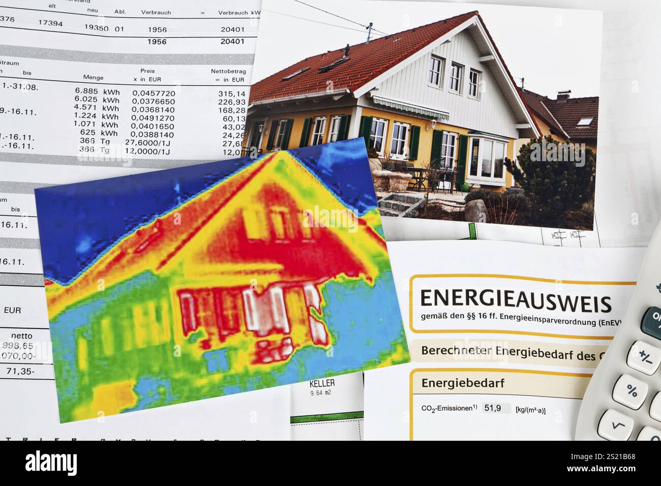 Saving energy through thermal insulation. House photographed with ...