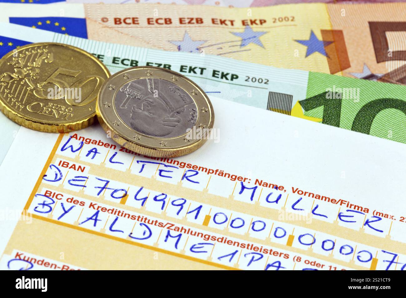 A payment slip for bank transfer with IBAN number and BIC code in ...