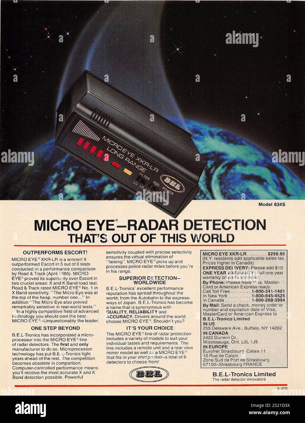 1985 Bel Vector Radar Detector Ad - B.E.L.-Tronics Ltd - "Micro-Eye Radar Detection Stock Photo ...