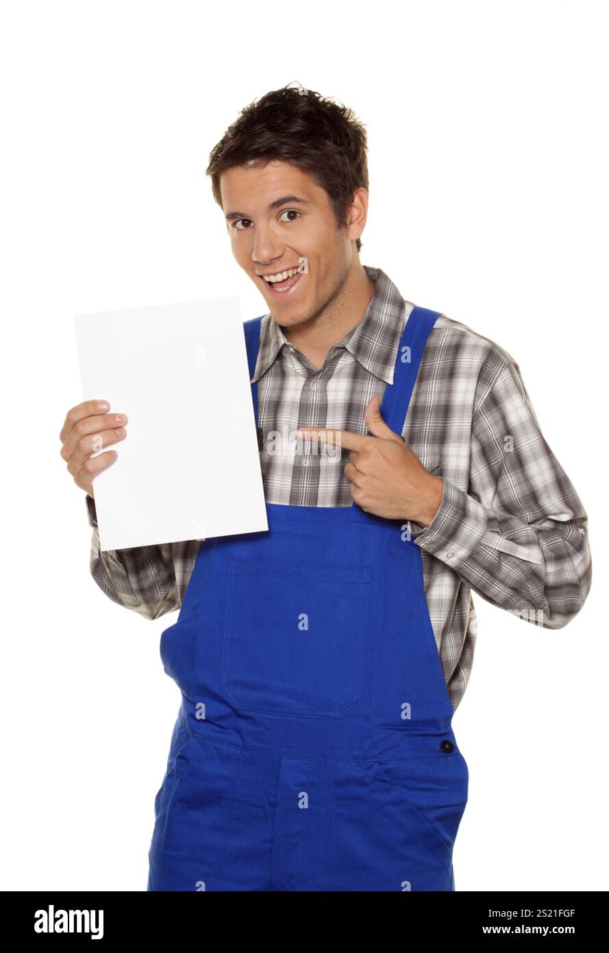 Young craftsman - plumber - construction worker on a white background ...