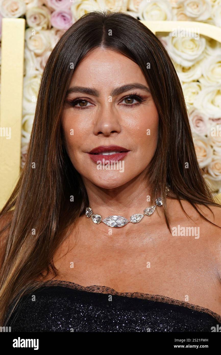 Sofia Vergara arrives at the 82nd Golden Globes on Sunday, Jan. 5, 2025 ...