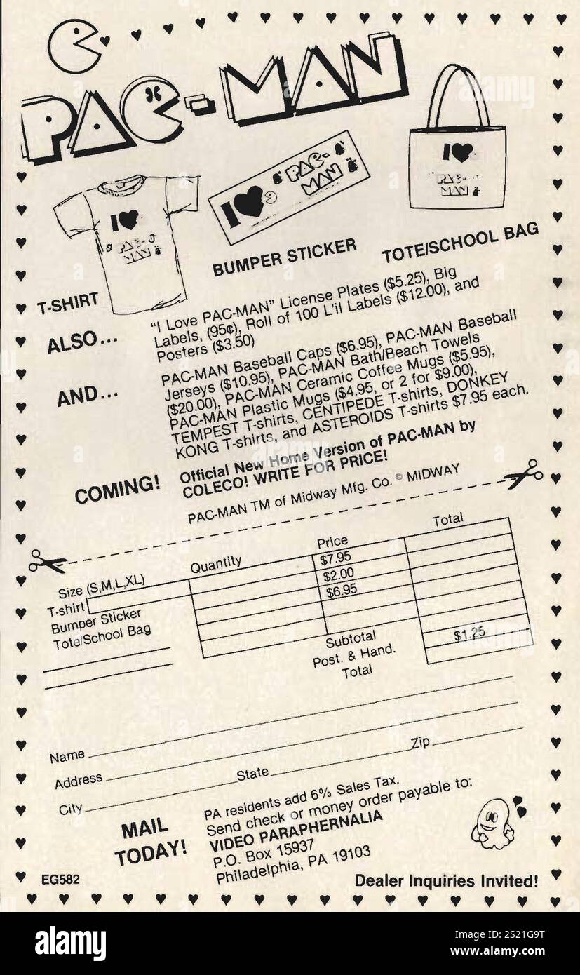 1982 Pac-Man Video Paraphernalia Merch Merchandise Ad Stock Photo - Alamy