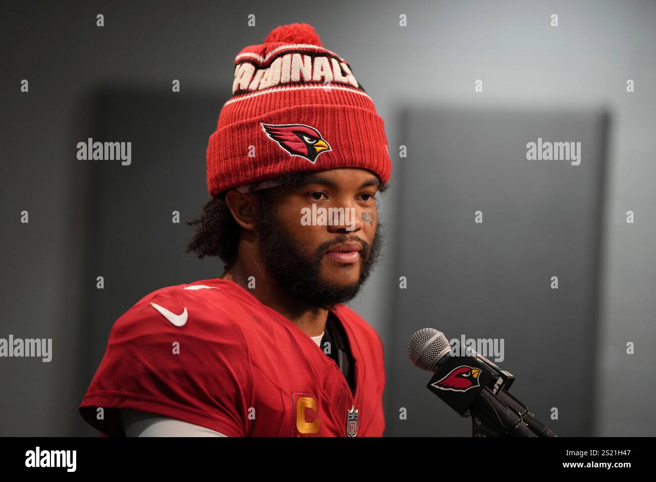 Arizona Cardinals quarterback Kyler Murray speaks afteran NFL football ...