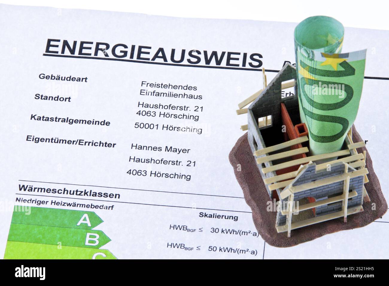 Shell house with energy paa. Energy certificate for Austria Stock Photo ...