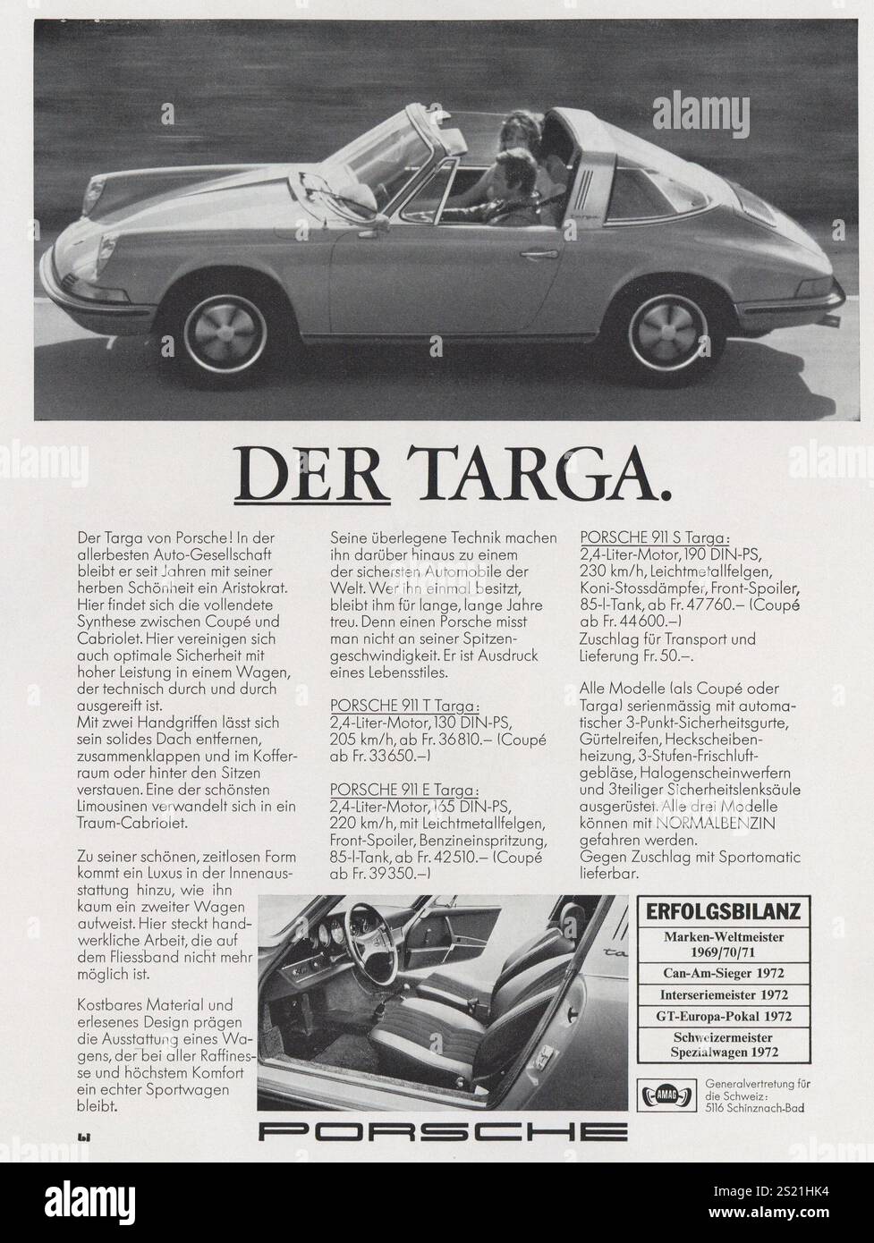 1973 Swiss Porsche Targa Ad Stock Photo - Alamy