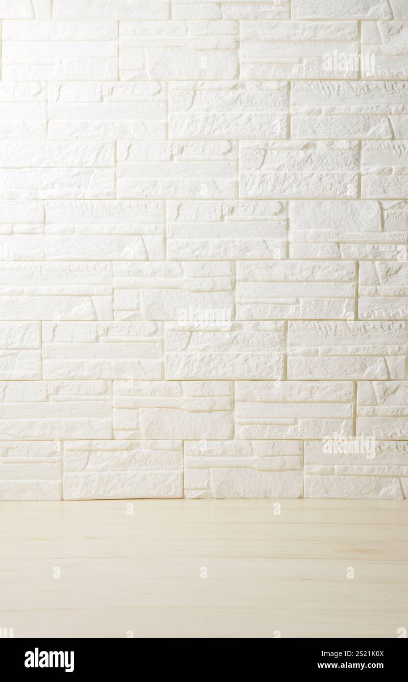 Material Back white brick wall white wood floor Stock Photo - Alamy