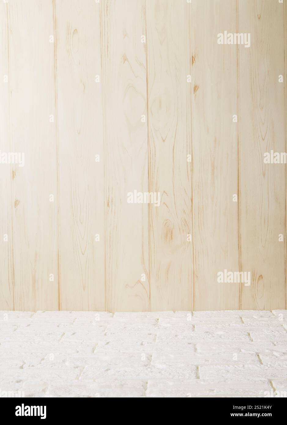 Material Back white wood wall white brick floor Stock Photo - Alamy