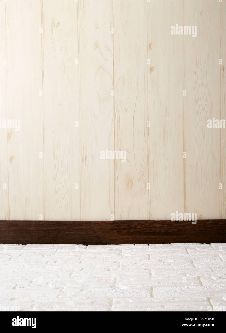 Material Back white wood wall white brick floor Stock Photo - Alamy