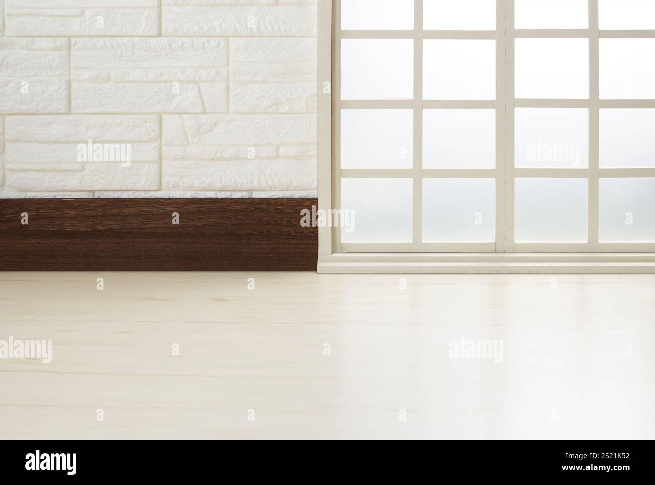 Material Back white brick wall white wood floor window Stock Photo - Alamy