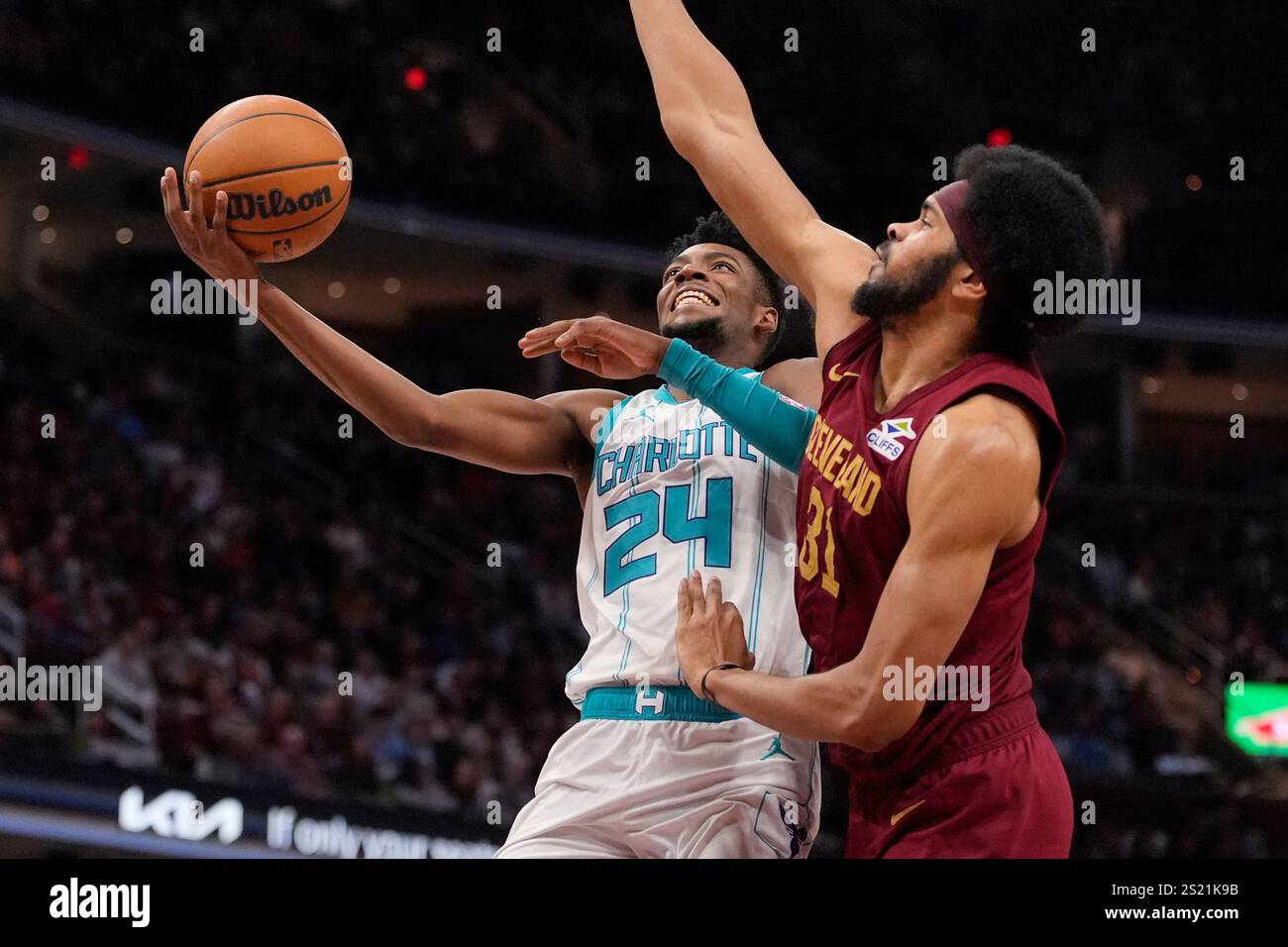 Charlotte Hornets forward Brandon Miller (24) shoots as Cleveland ...