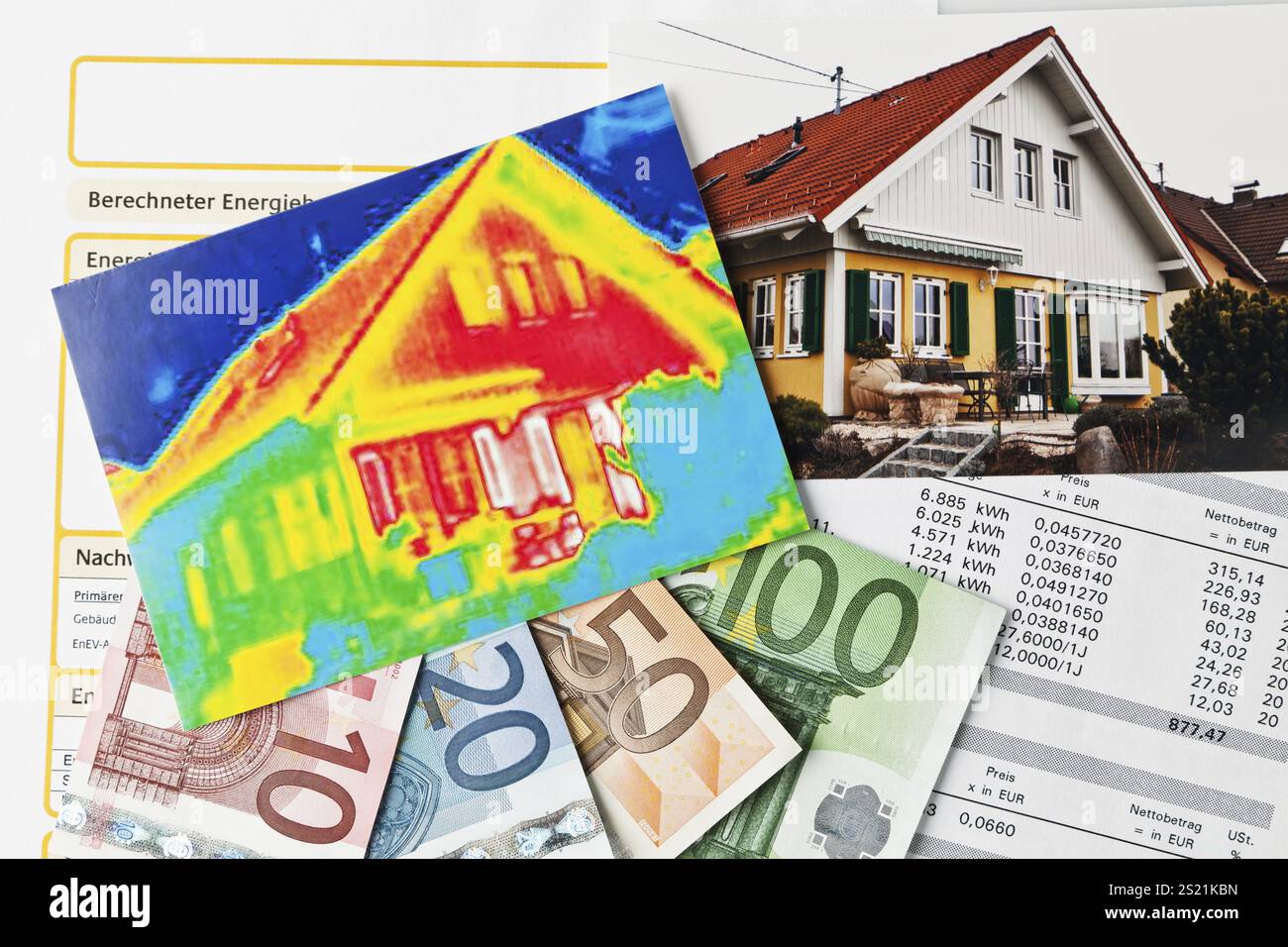 Saving energy through thermal insulation. House photographed with ...