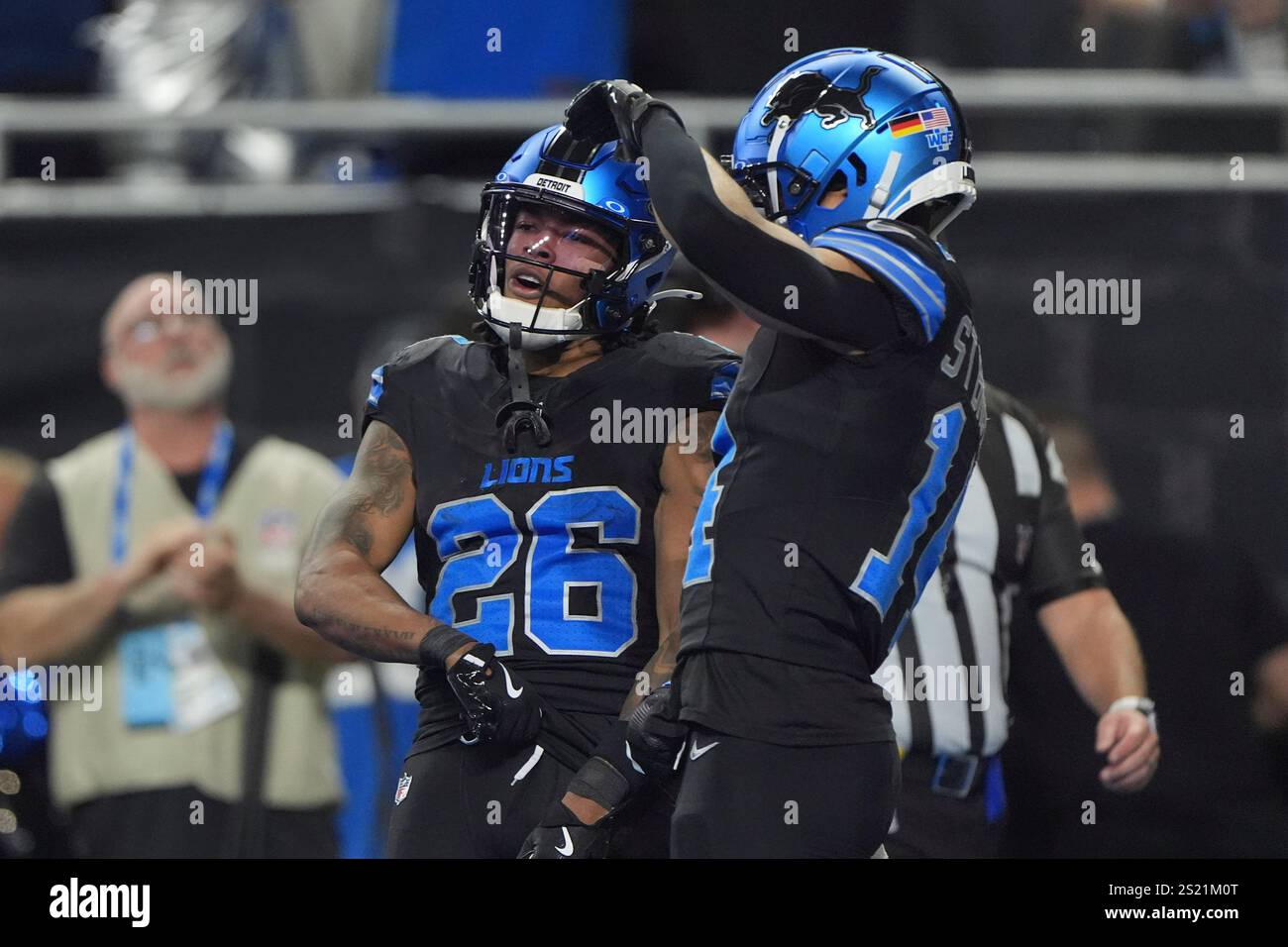 Detroit Lions running back Jahmyr Gibbs (26) celebrates his touchdown ...