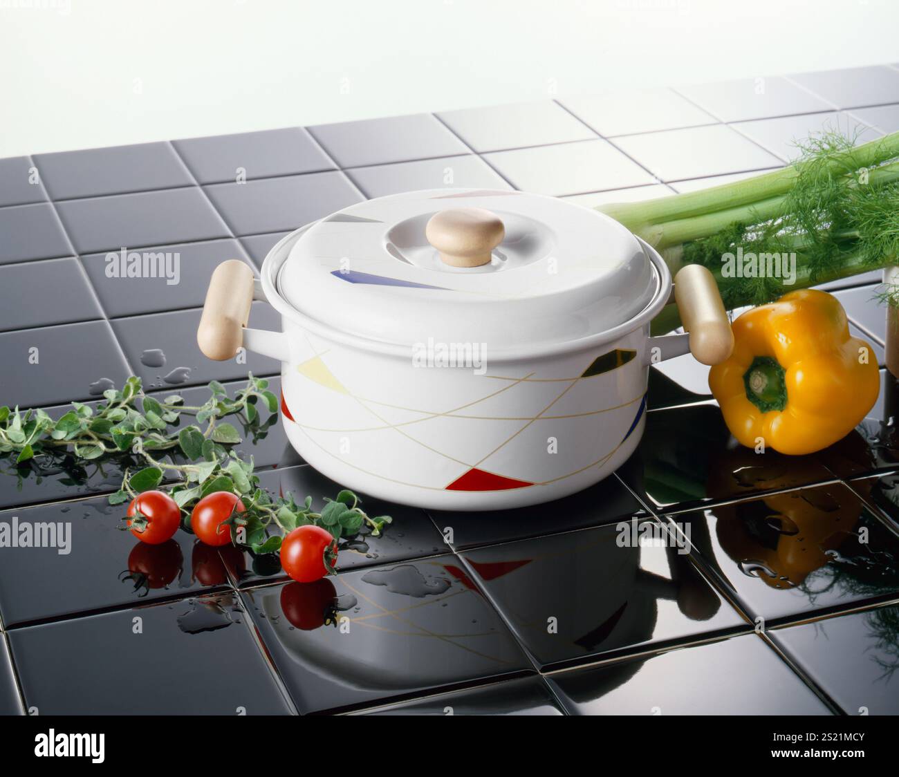 Modern tiles and white pots Stock Photo - Alamy