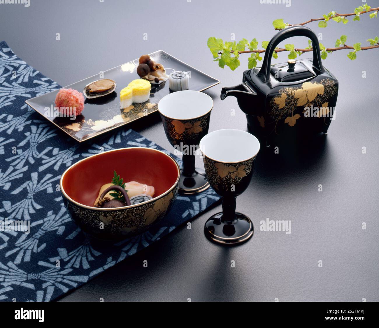 Sake cups and small dishes Stock Photo - Alamy