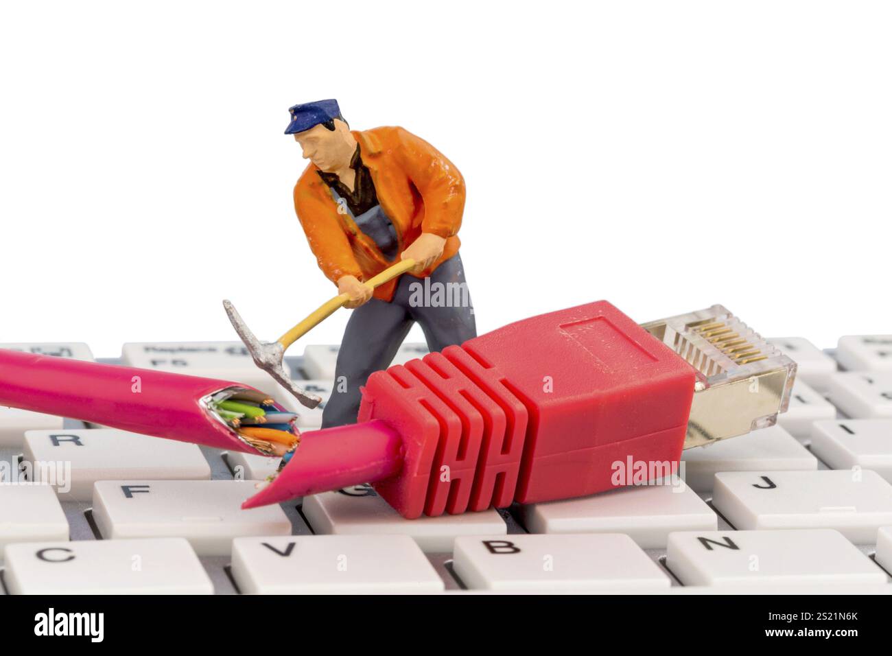 Worker, network plug, keyboard, symbol photo for Internet, malfunction ...