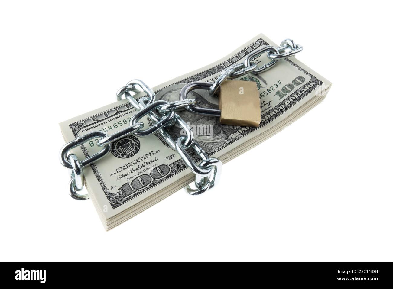 Dollar banknotes with lock and chain. Stack of money for security and ...