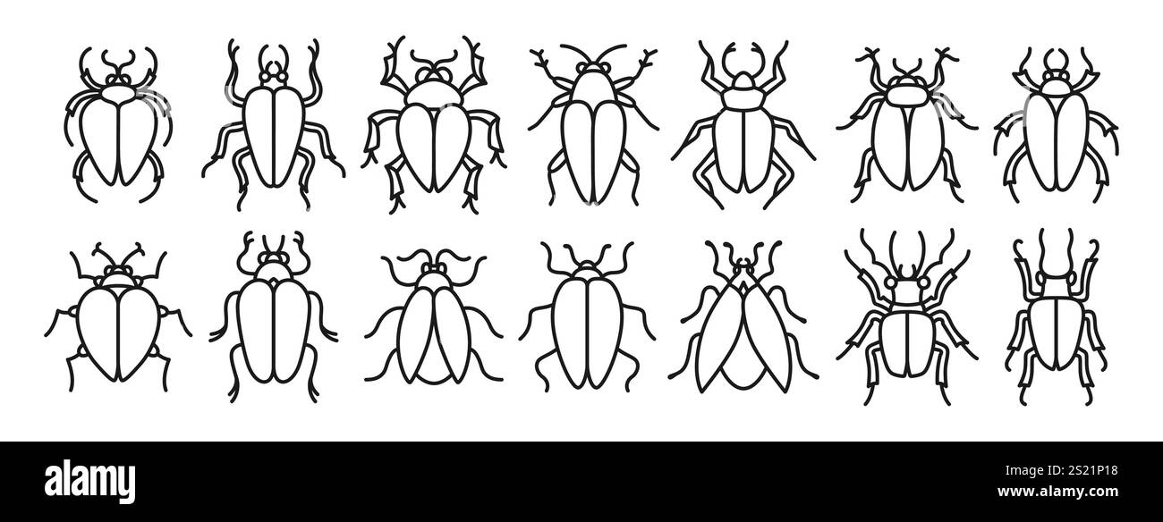 Beetles symbol set whimsical simple art insects. Different fantasy sign ...