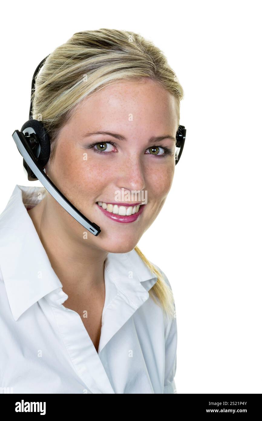 A young woman with a headset.symbolic photo for hotline, customer ...
