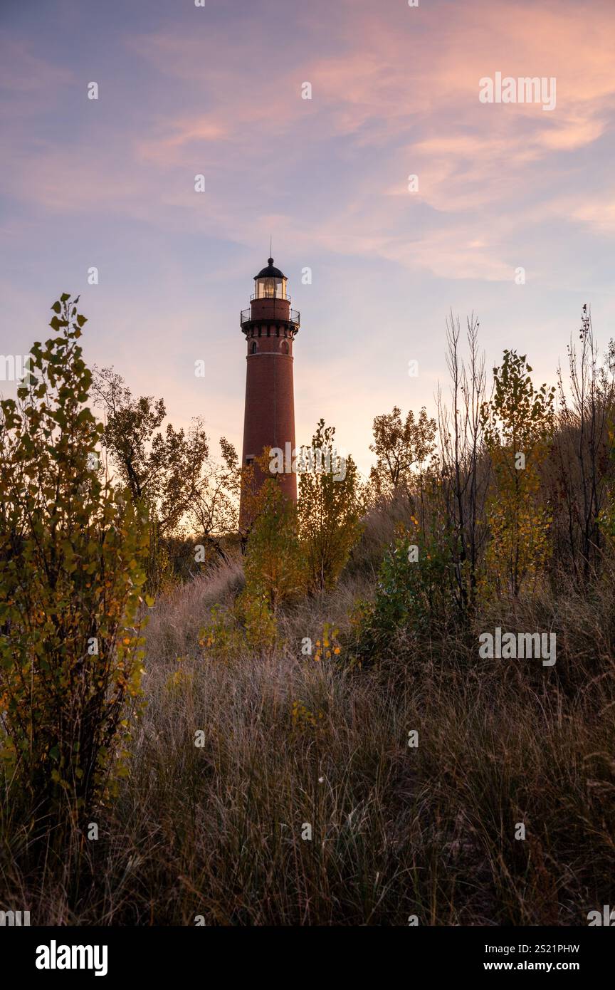 Little Sable Point Lighthouse at Sunset on Lake Michigan Stock Photo ...
