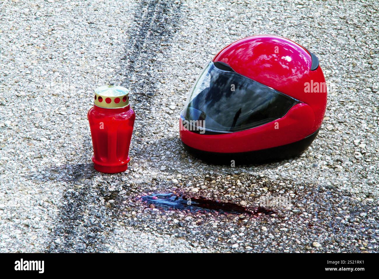 An accident with a motorbike. Traffic accident and skid marks on road ...