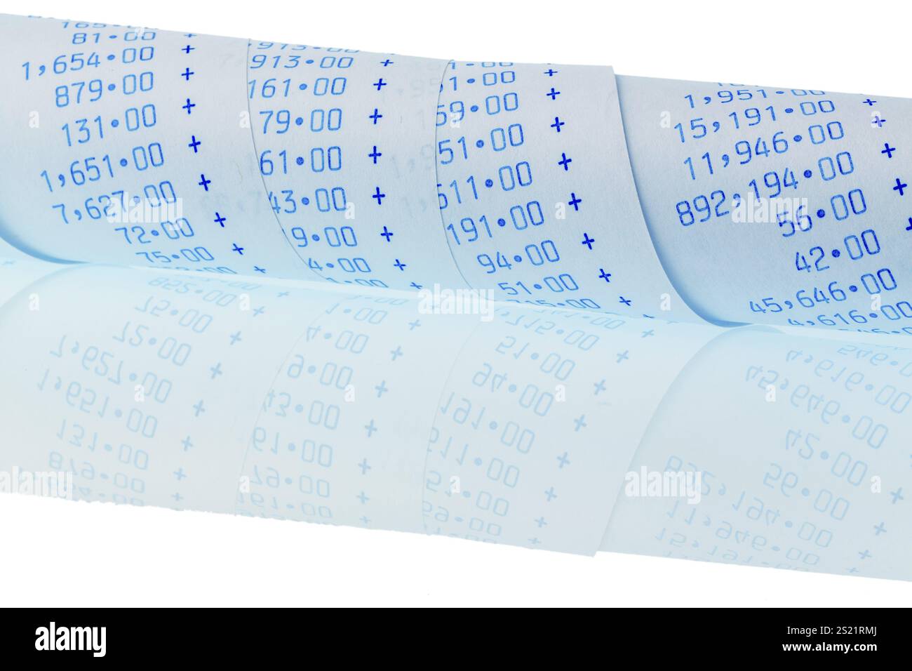 The calculation strip of a pocket calculator on a white background ...