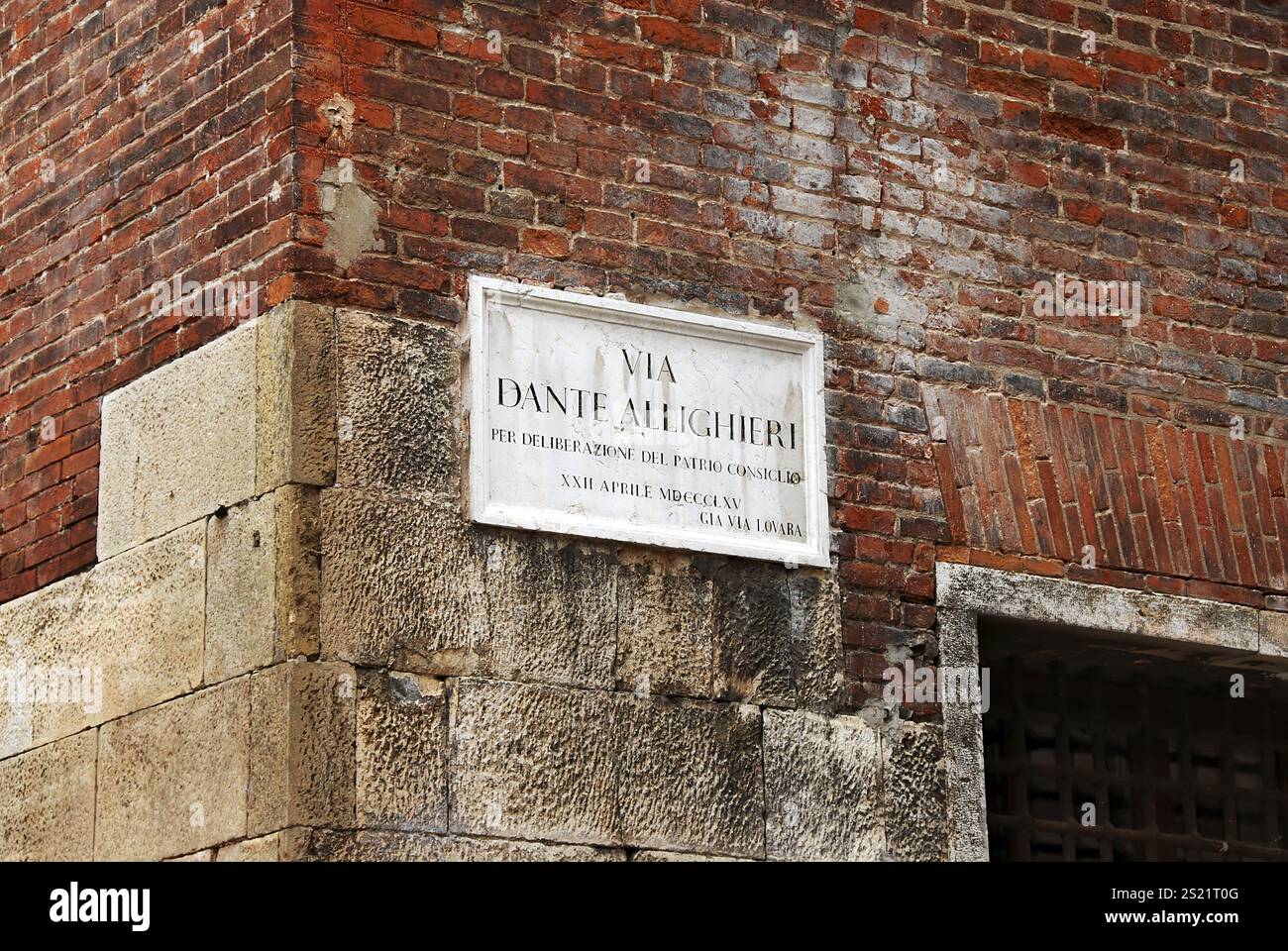 Street name sign Via Dante Allighieri in Verona, Italy, Europe Stock ...