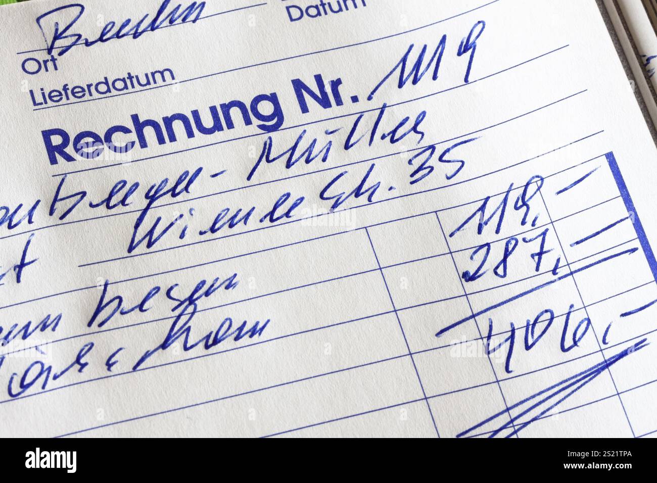 A handwritten invoice as an accounting document Austria Stock Photo - Alamy