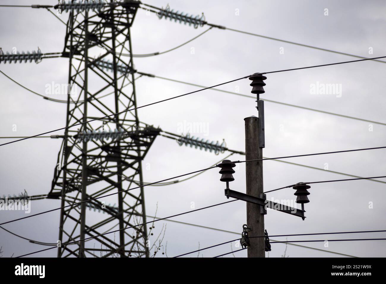 The pylon of a high-voltage power line for transporting electricity and ...