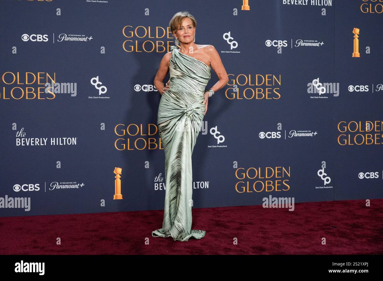 Sharon Stone poses in the press room during the 82nd Golden Globes on ...